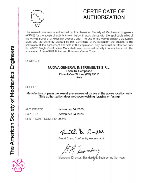 ASME - Certifications - Nuova General Instruments S.r.l.