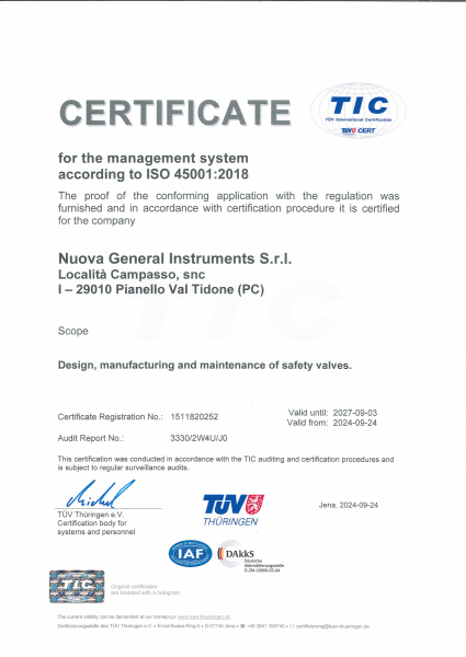 ISO 45001 - Certifications - Nuova General Instruments S.r.l.