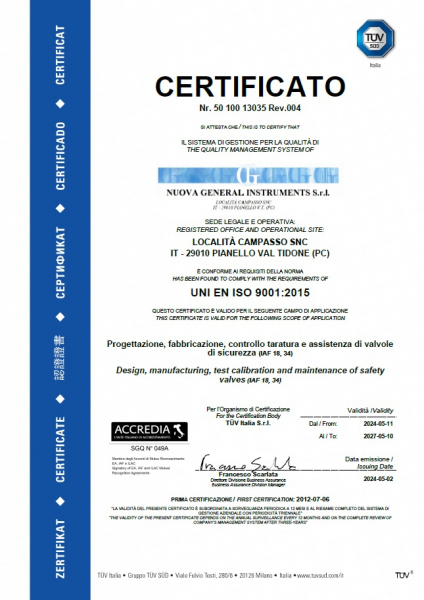 ISO 9001 - Certifications - Nuova General Instruments S.r.l.